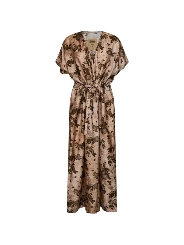 UMA WANG Printed V-neck Short Sleeve Maxi Dress