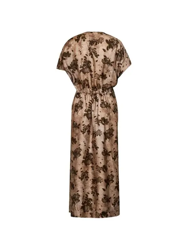UMA WANG Printed V-neck Short Sleeve Maxi Dress