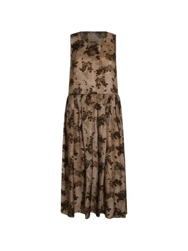 UMA WANG Ardal Printed Moulay Fabric Midi Dress - Brown