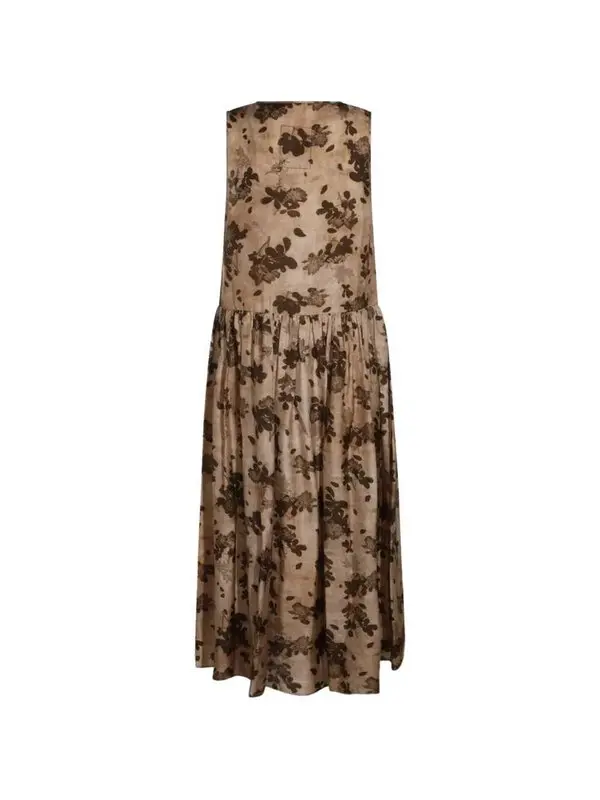 UMA WANG Ardal Printed Moulay Fabric Midi Dress - Brown