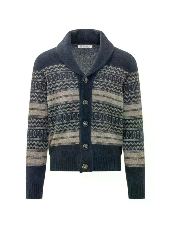 Brunello Cucinelli Fair Isle Shawl-collar Cardigan - Blue