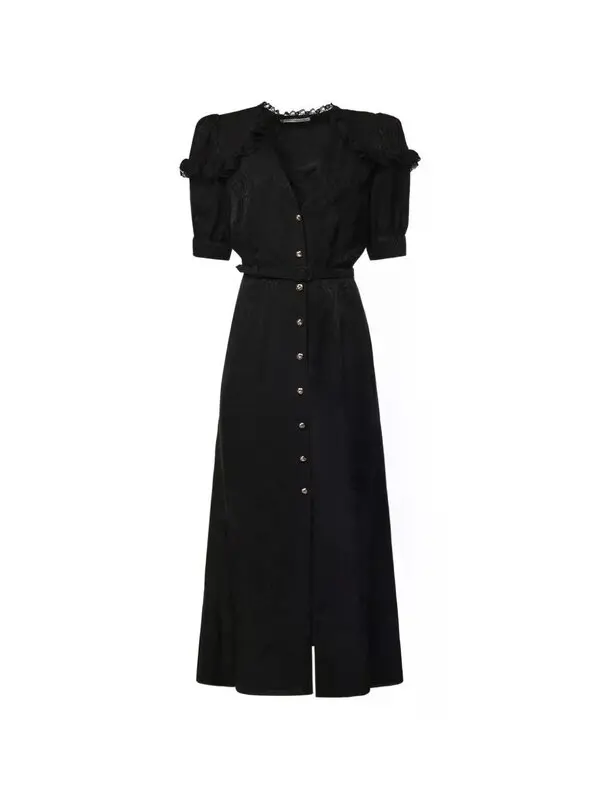 Alessandra Rich Ruffled Silk-jacquard Midi Dress - Black