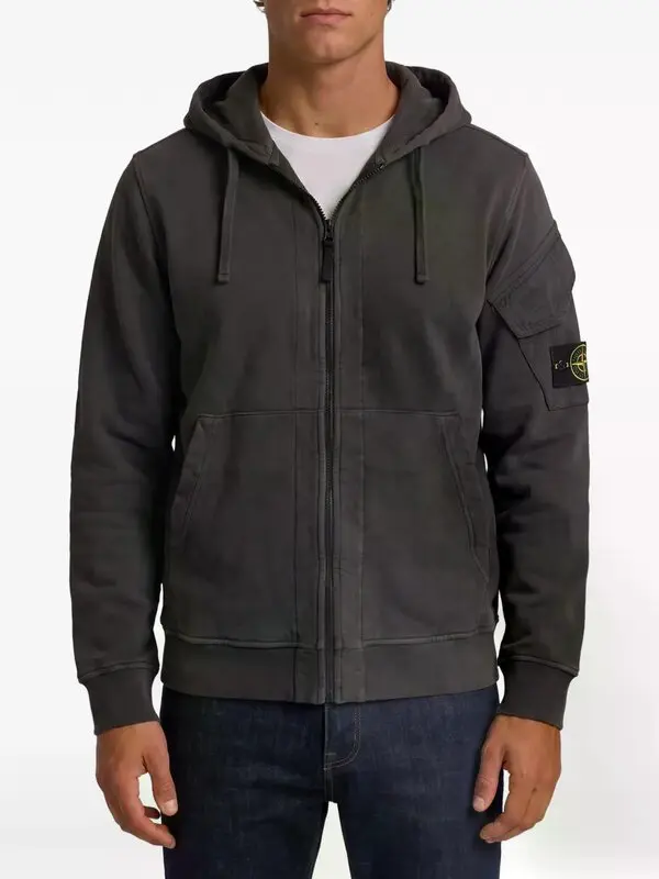 Stone Island 6100016 Brushed Organic Cotton Fleece Zip-up Hoodie - Grey