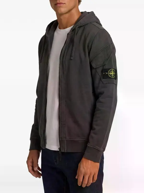 Stone Island 6100016 Brushed Organic Cotton Fleece Zip-up Hoodie