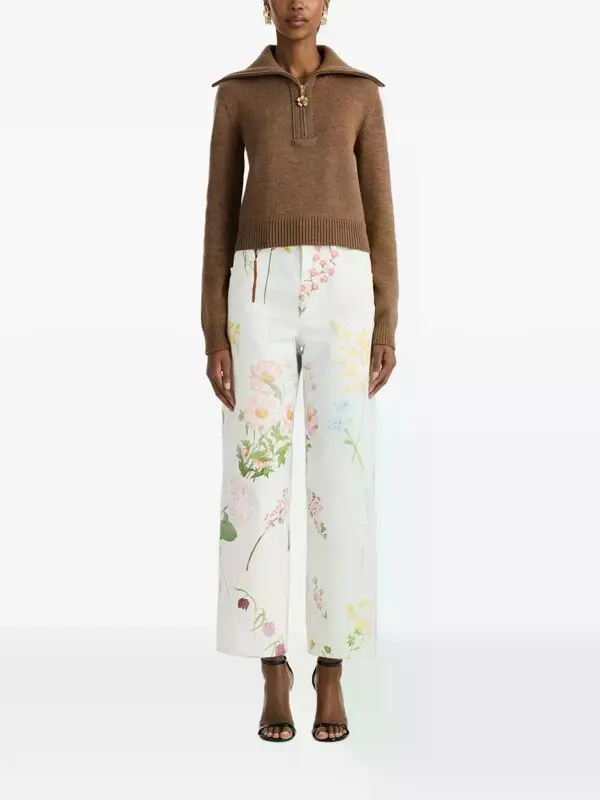Oscar De La Renta Double-collar Quarter-zip Cropped Sweater
