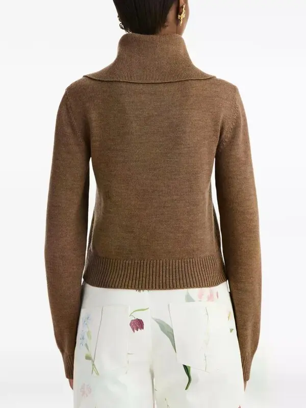 Oscar De La Renta Double-collar Quarter-zip Cropped Sweater