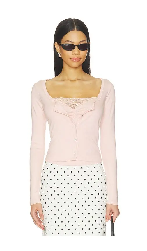 Lioness Long Sleeve Top With Lace Trim