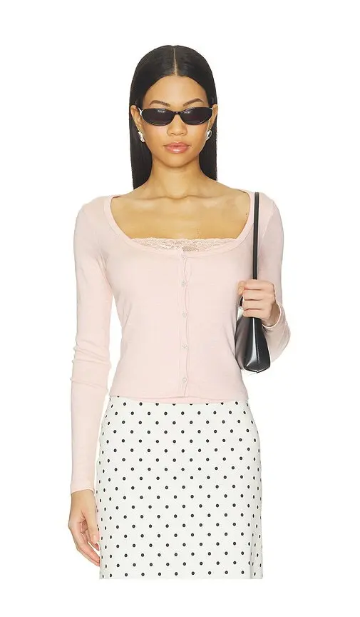 Lioness Long Sleeve Top With Lace Trim