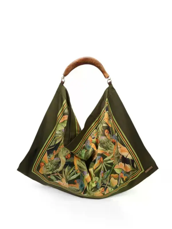 Farm Rio Nature Parrot-print Wooden-handle Tote Bag