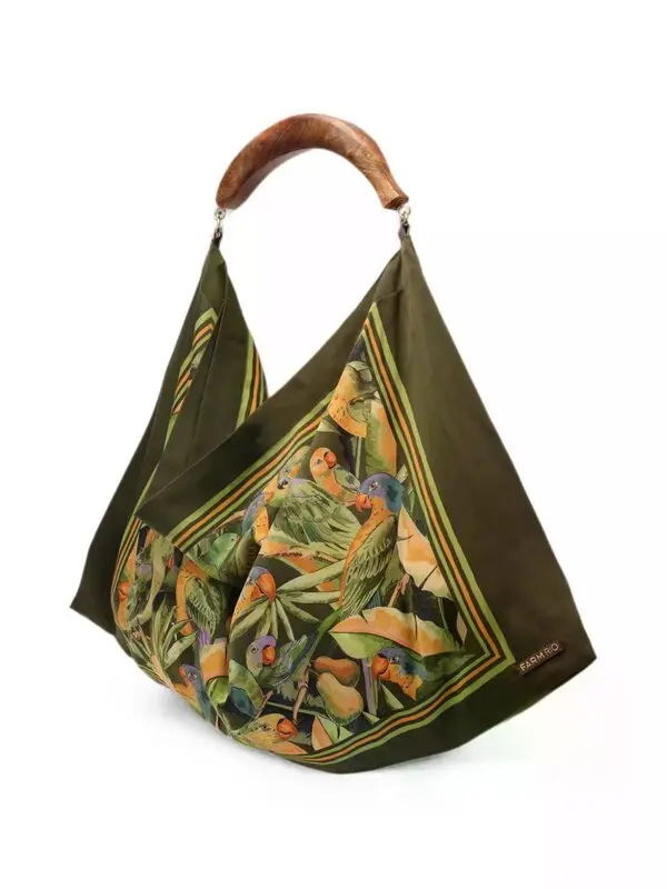 Farm Rio Nature Parrot-print Wooden-handle Tote Bag