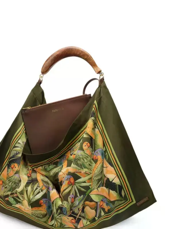 Farm Rio Nature Parrot-print Wooden-handle Tote Bag