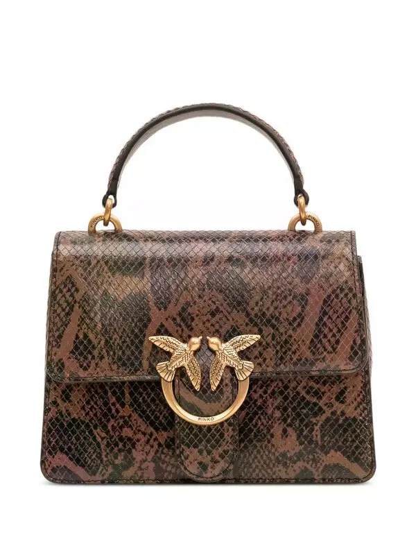Pinko Mini Love Bag One Top Handle Light Handbag In Python-print Leather With - Brown