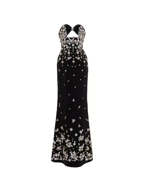 SAIID KOBEISY Strapless Embroidered Crepe Gown