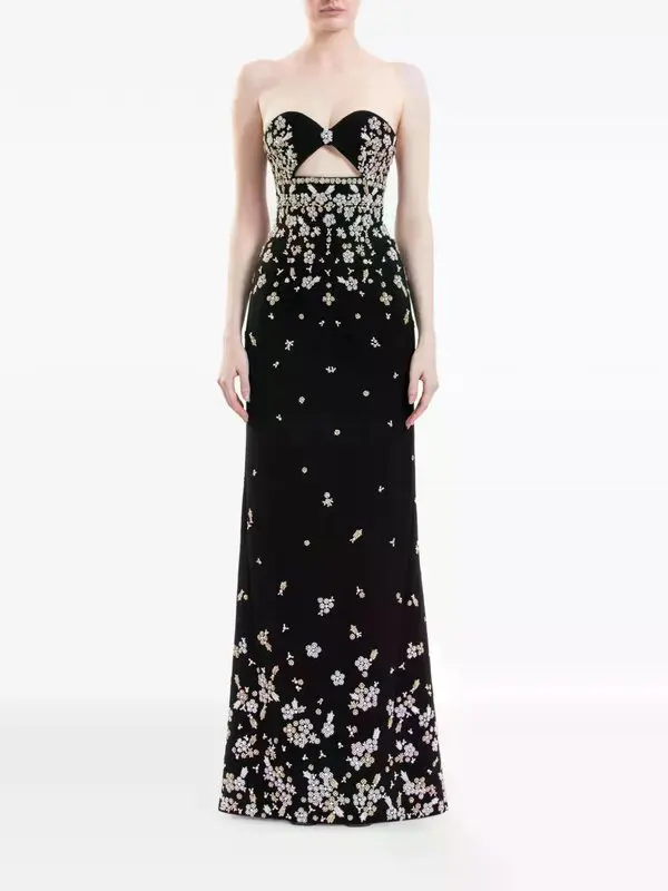 SAIID KOBEISY Strapless Embroidered Crepe Gown