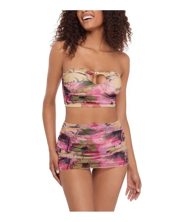 Steve Madden Ruched Mesh Skirt Cover Up Bottom