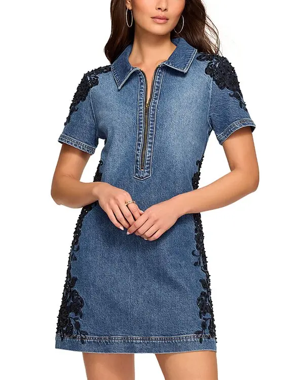 Ramy Brook Parker Embroidered Trim Denim Dress