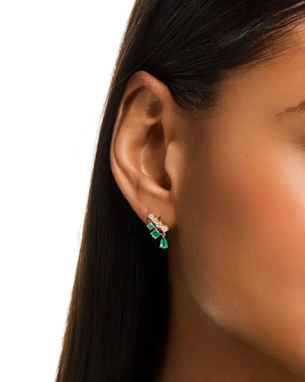 Bloomingdale'S Emerald And Diamond Drop Earrings In 14k Yellow Gold