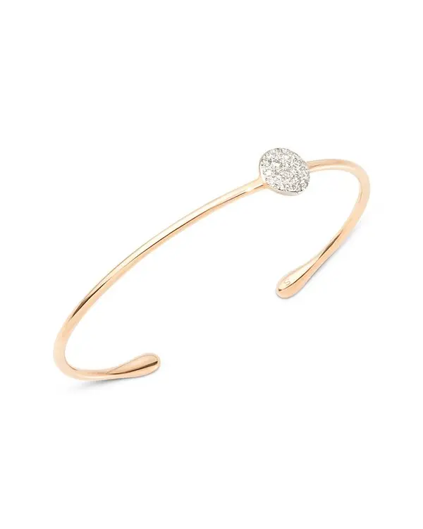 Pomellato 18k Rose Diamond Pave Round Cluster Cuff Bangle Bracelet - Gold