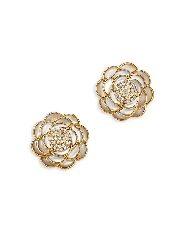 Bloomingdale'S Mother Of Pearl & Diamond Flower Stud Earrings In 14k Yellow - Gold