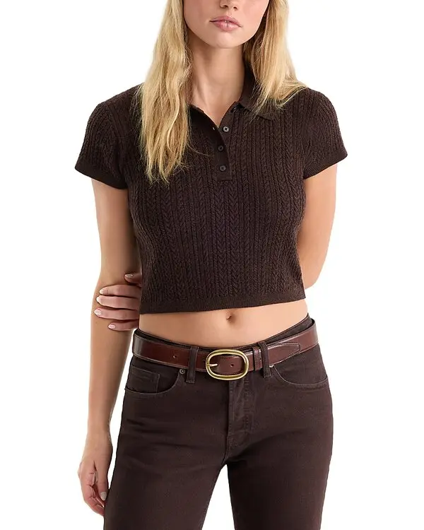 Good American Micro Wool Cable Knit Polo - Espresso