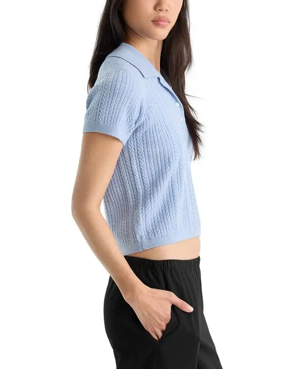Good American Micro Wool Cable Knit Polo