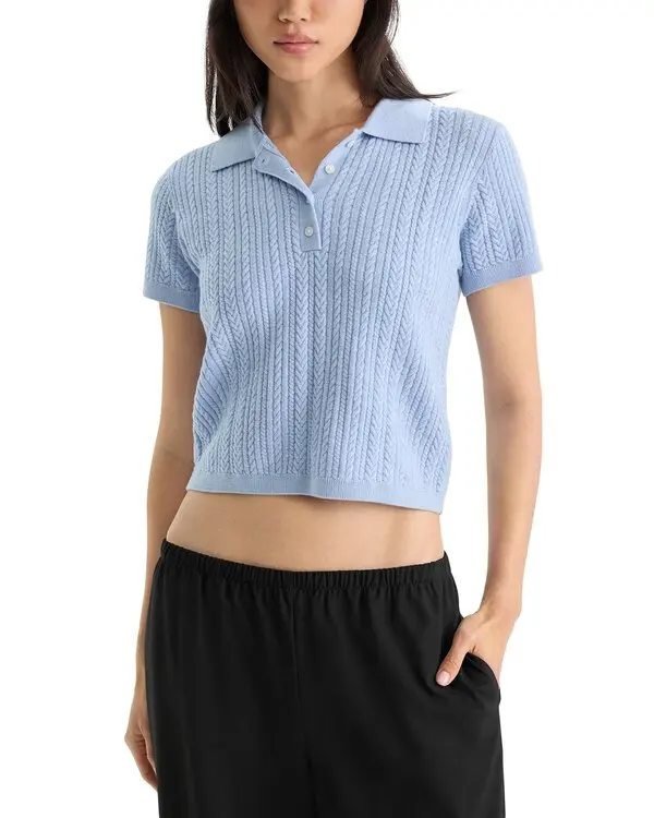 Good American Micro Wool Cable Knit Polo
