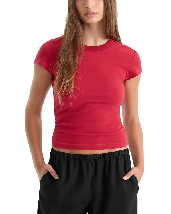 Good American Cap Sleeve Cotton Stretch Tee - Carmine