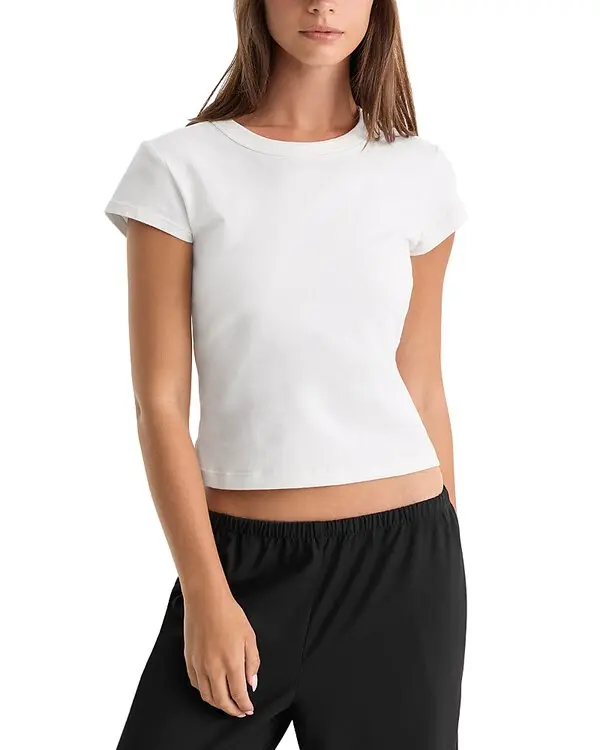 Good American Cap Sleeve Cotton Stretch Tee - White