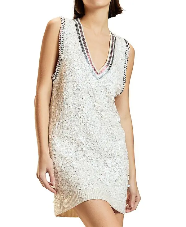 Cynthia Rowley Sequin V-neck Mini Knit Dress - White