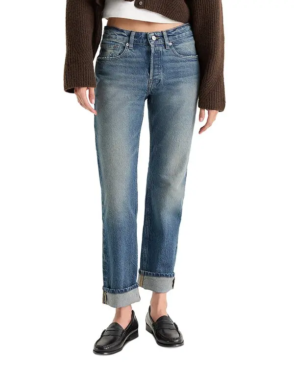 Good American Mid Rise Straight Ankle Jeans