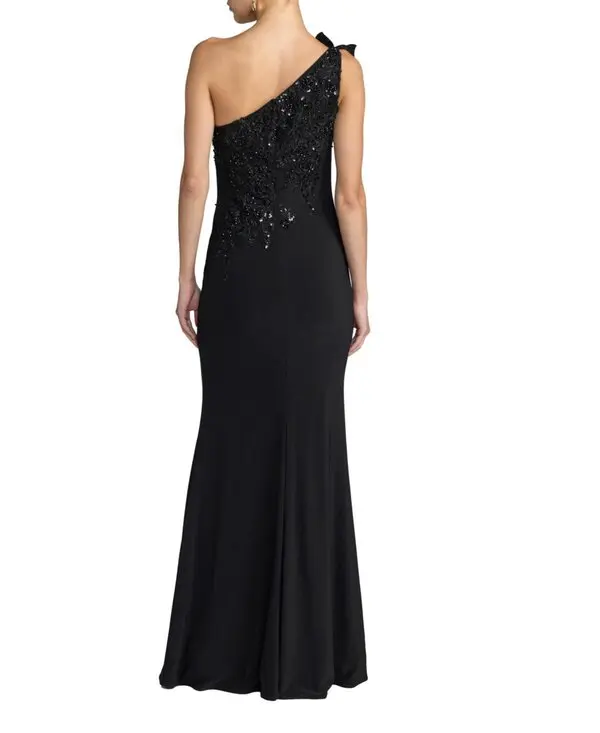 Mac Duggal One Shoulder Gown With 3d Flower Applique