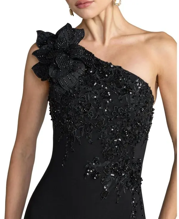 Mac Duggal One Shoulder Gown With 3d Flower Applique