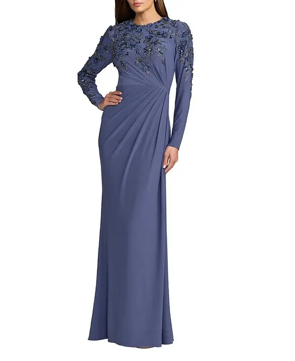 Mac Duggal High Neck Long Sleeve Beaded Gown