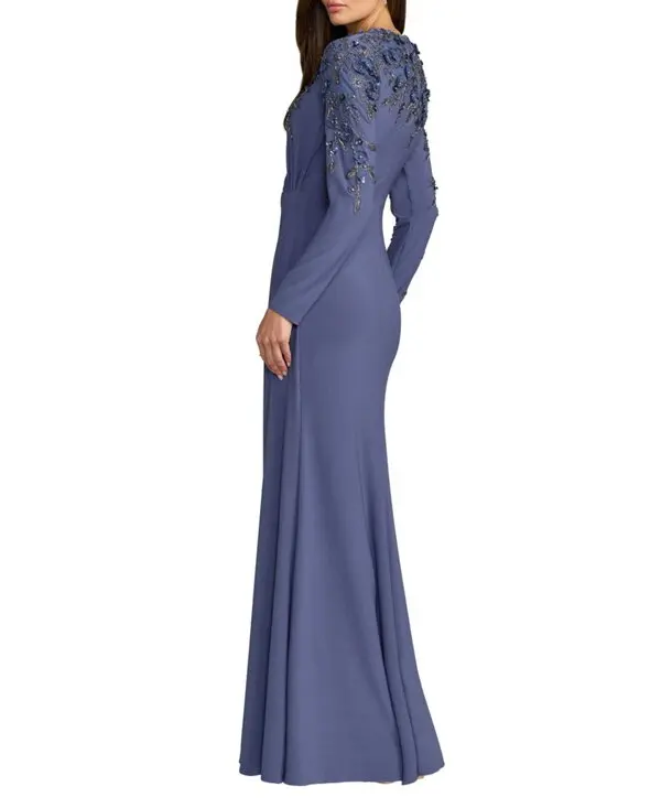 Mac Duggal High Neck Long Sleeve Beaded Gown
