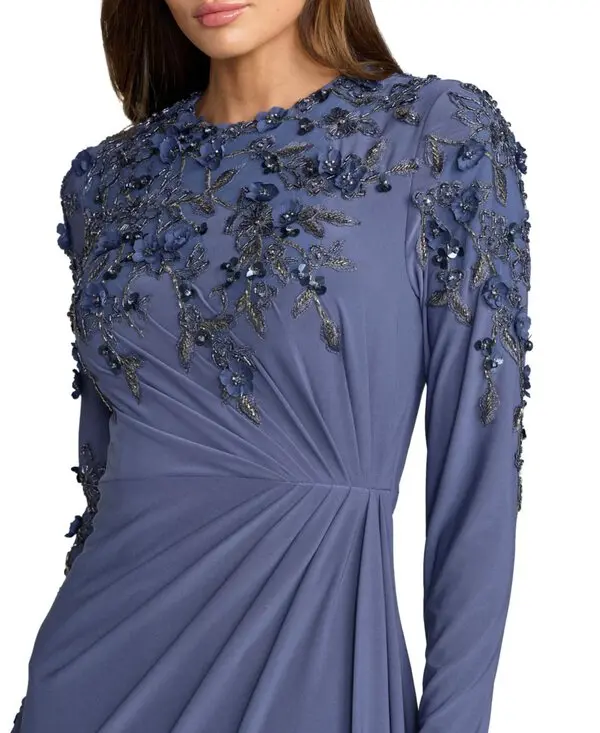Mac Duggal High Neck Long Sleeve Beaded Gown