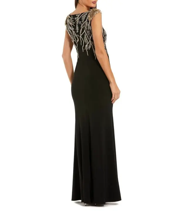 Mac Duggal Hand Beaded Cap Sleeve Jersey Gown