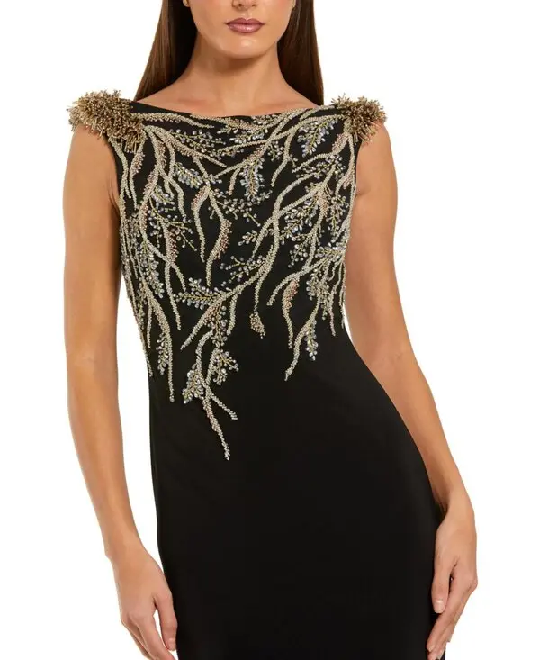 Mac Duggal Hand Beaded Cap Sleeve Jersey Gown