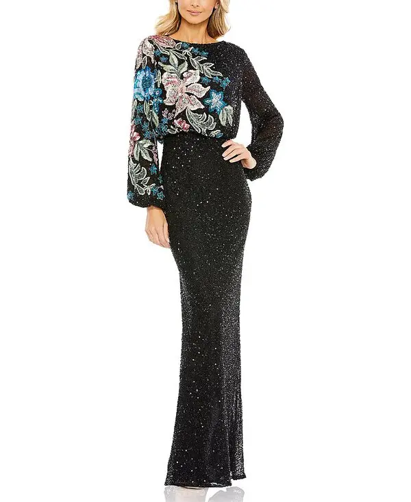 Mac Duggal Embellished Floral High Neck Gown