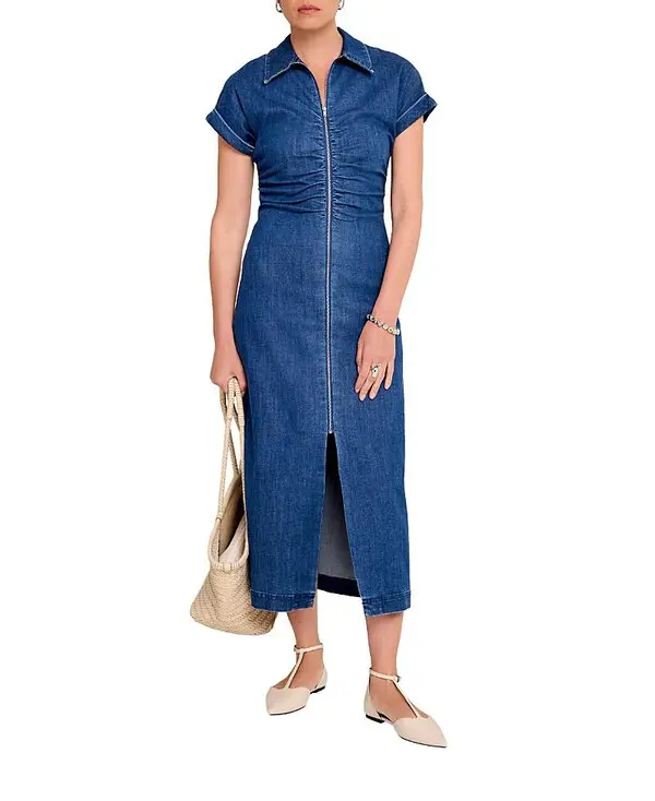 Mint Velvet Denim Ruched Waist Midi Shirt Dress