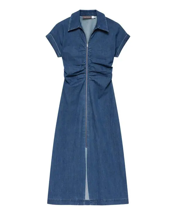 Mint Velvet Denim Ruched Waist Midi Shirt Dress