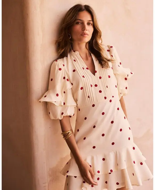 Mint Velvet Polka Dot Mini Dress With Ruffled Details