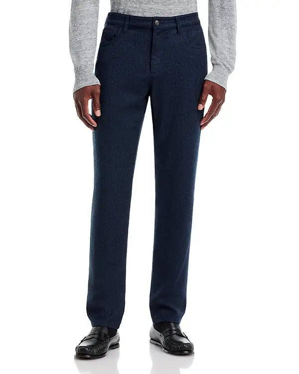 Canali Regular Fit Flannel Five Pocket Trousers - Navy