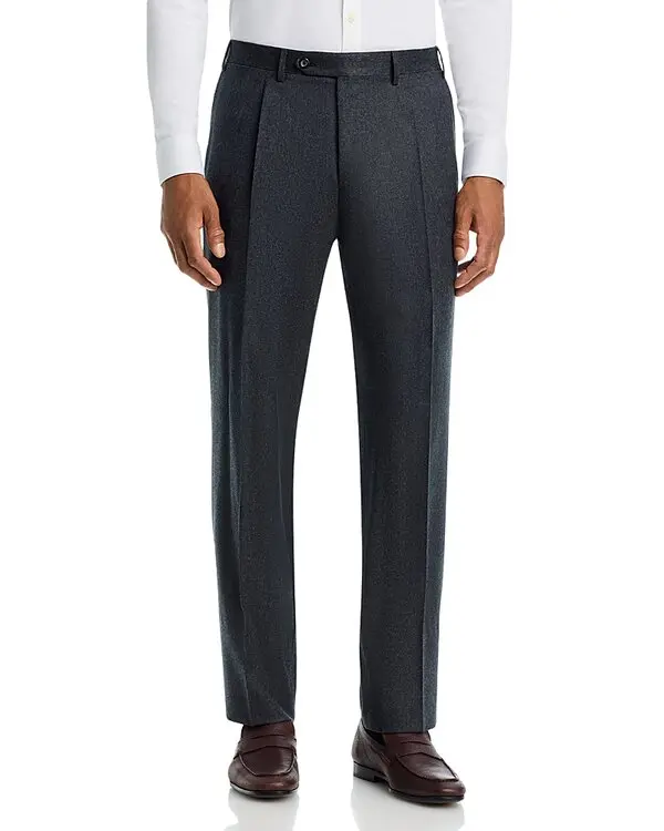 Canali Regular Fit Pleat Flannel Trousers - Charcoal
