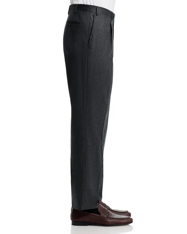 Canali Regular Fit Pleat Flannel Trousers - Charcoal