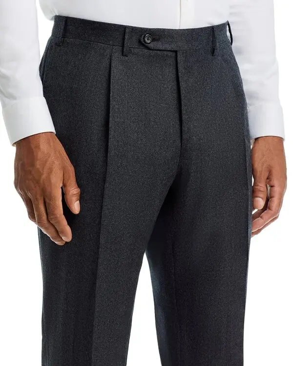 Canali Regular Fit Pleat Flannel Trousers - Charcoal