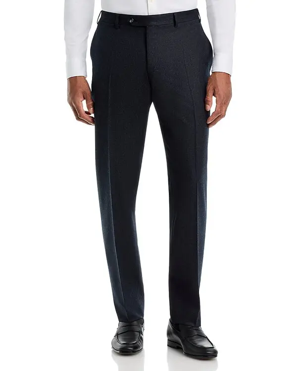 Canali Capri Regular Fit Flat Front Flannel Trousers - Charcoal
