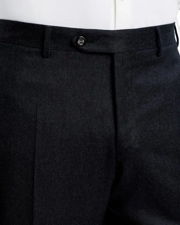 Canali Capri Regular Fit Flat Front Flannel Trousers - Charcoal