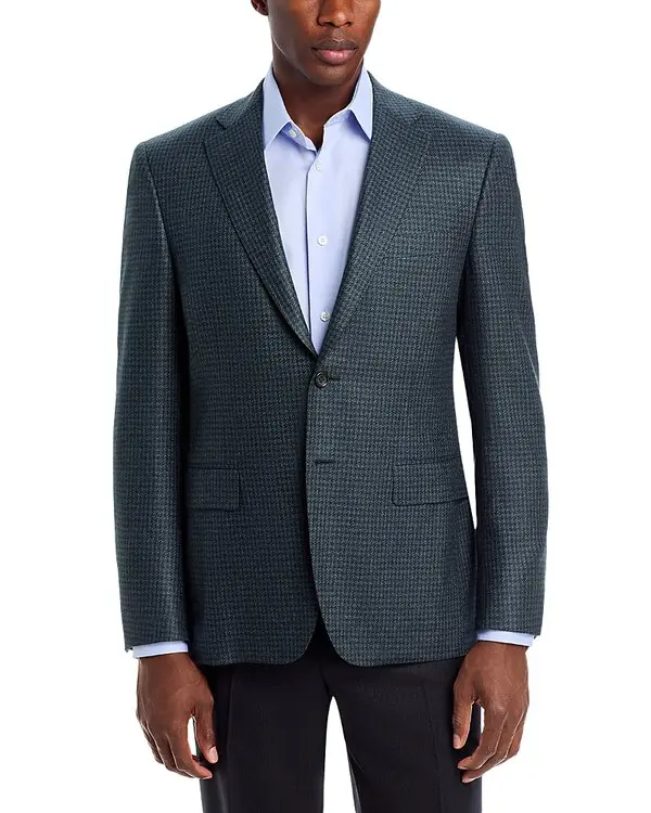 Canali Regular Fit Sport Coat With Tonal Houndstooth - Dark Green