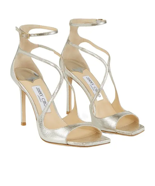 JIMMY CHOO Champagne Glitter Leather Sandals