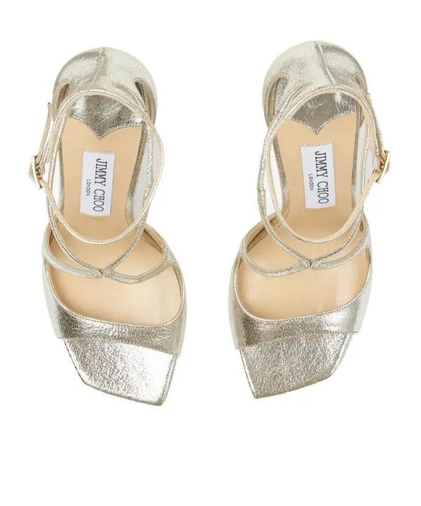 JIMMY CHOO Champagne Glitter Leather Sandals
